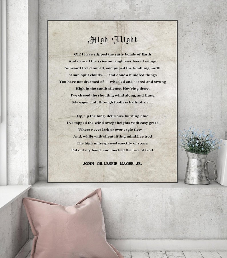 High Flight Poem Print, John Magee Aviation Art, Classic Literary Decor ...
