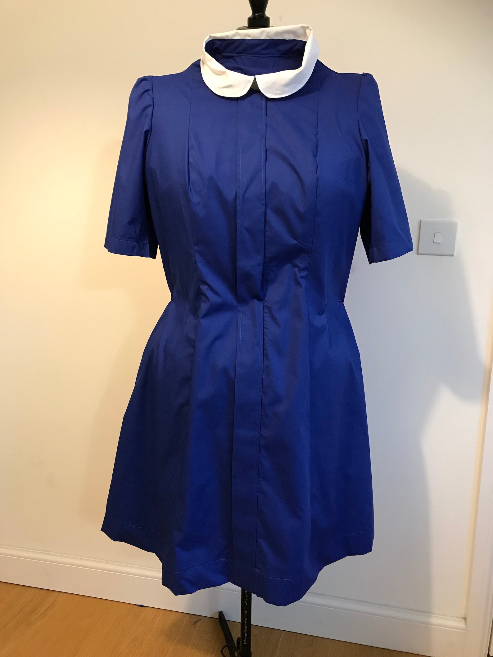 1960s Nurse Uniform Royal Blue Dress Short Sleeve, Oversleeves, White ...