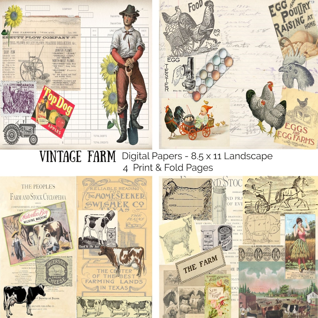 Vintage Farm Homestead Digital Papers, Digital Paper for Junk Journals ...