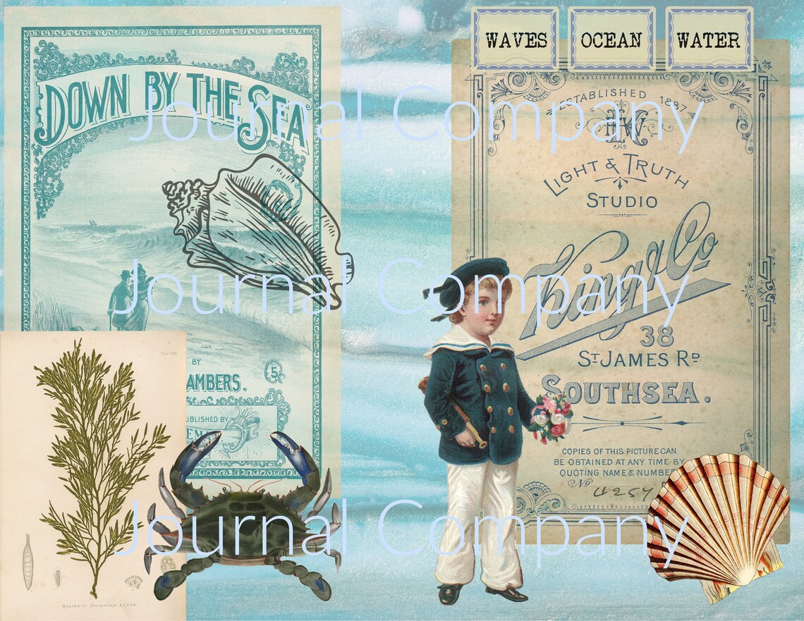 Vintage Beach Sea Shore Digital Paper for Junk Journals Print - Etsy