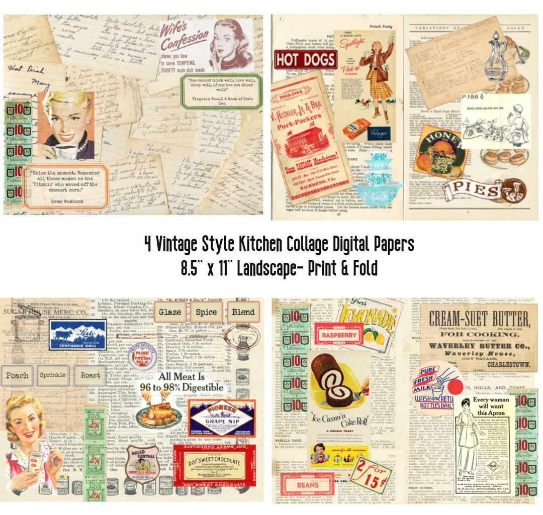 Vintage Kitchen Digital Papers, Digital Paper for Junk Journals, Food ...
