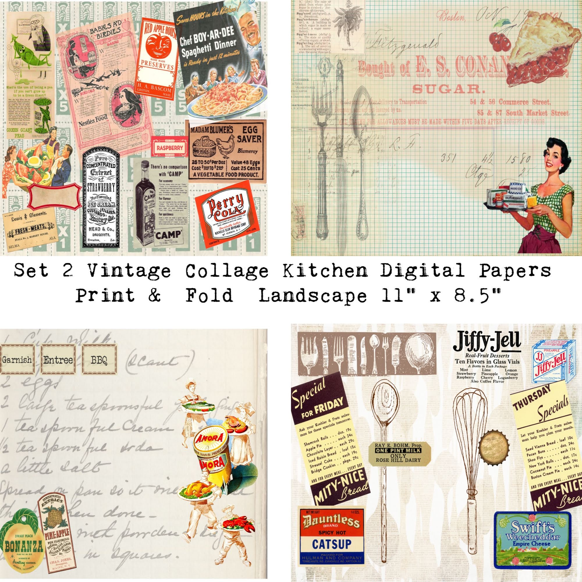 Set 2 Vintage Kitchen Digital Paper for Junk Journals Food - Etsy