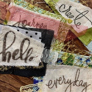 Flat Cursive Fabric Word Clusters Stamped Word Fabric Scrap - Etsy