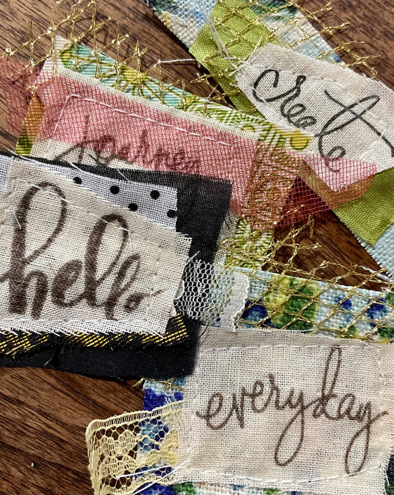 Flat Cursive Fabric Word Clusters Stamped Word Fabric Scrap - Etsy