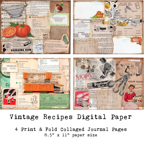 Vintage Recipe Collage Digital Paper Retro Recipe Digitals | Etsy