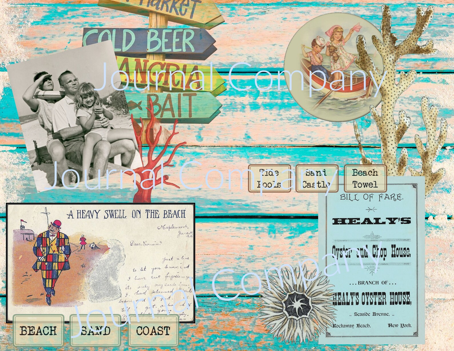 Vintage Beach Sea Shore Digital Paper for Junk Journals Print - Etsy