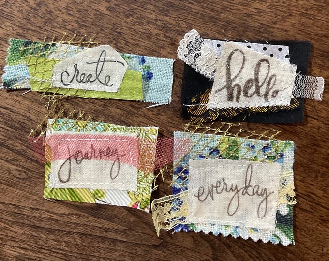 Flat Cursive Fabric Word Clusters, Stamped Word Fabric, Scrap Fabric ...