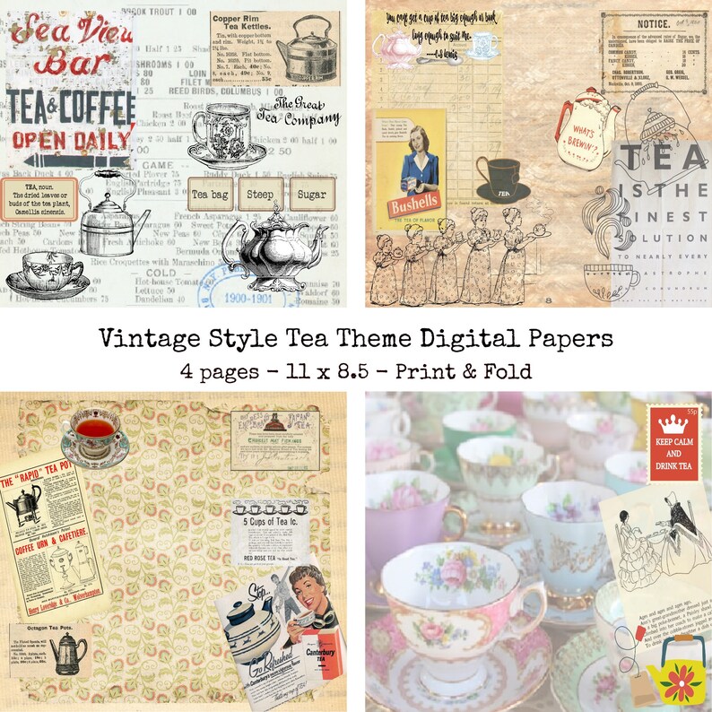 Vintage Tea Theme Digital Papers Digital Paper for Junk - Etsy