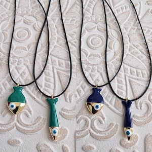 Fish Necklace, Greek Mati Fish Necklace, Sardines Spars Fish Pendant ...