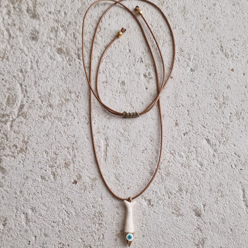 Fish Necklace, Greek Mati Fish Necklace, Sardines Spars Fish Pendant ...