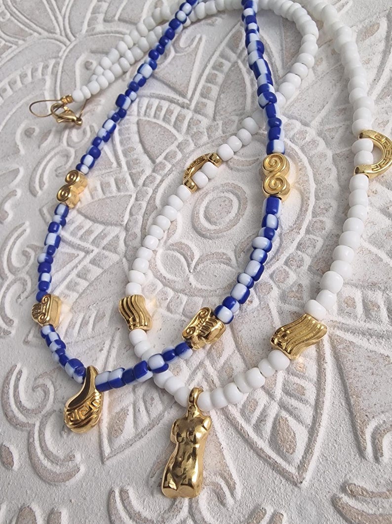 Greek Symbols Necklace, Ancient Greece, Greek Flag Greek Statue Drop ...