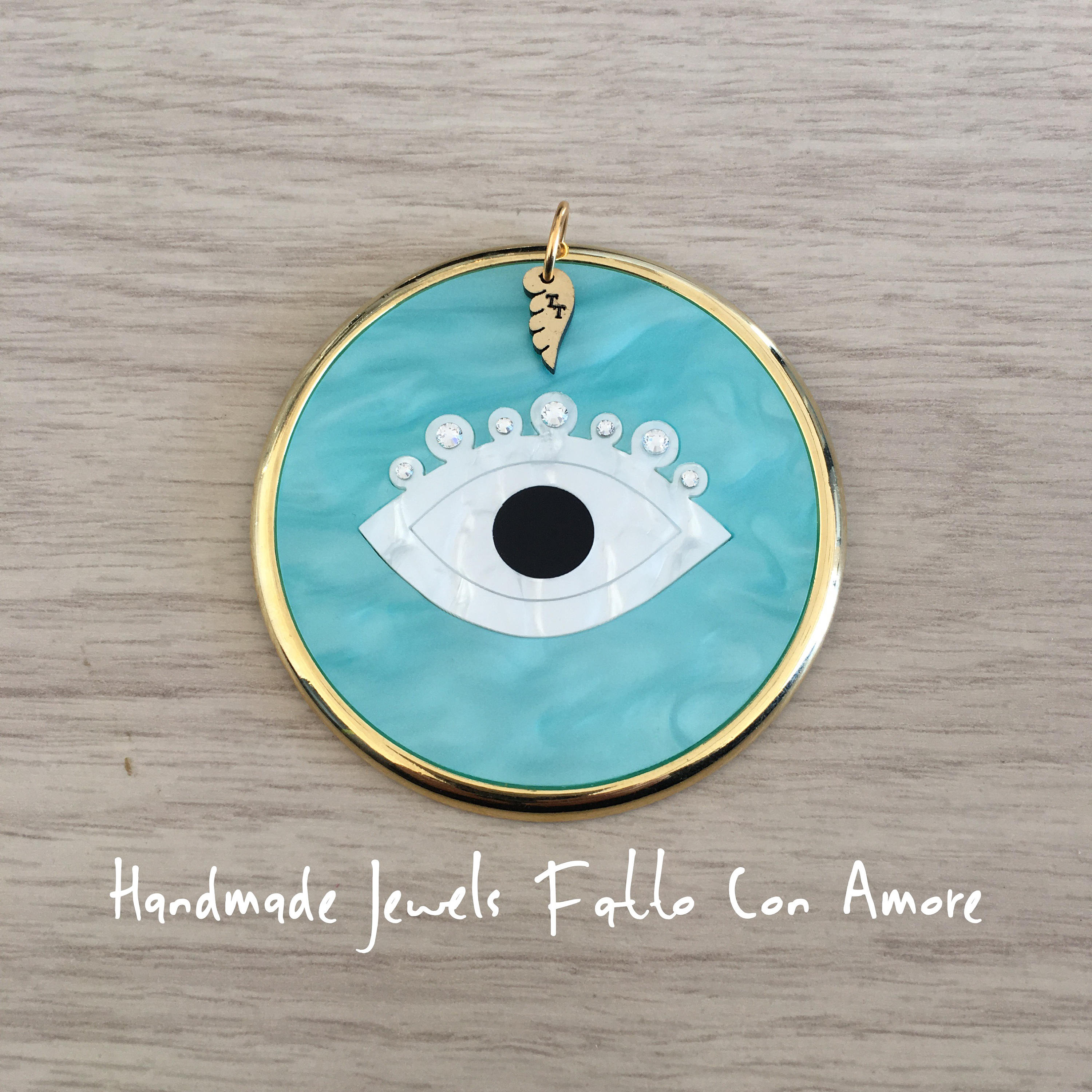 Evil Eye large circle pendant necklace Greek eye Swarovski | Etsy