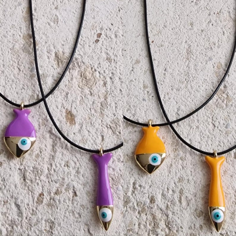 Fish Necklace, Greek Mati Fish Necklace, Sardines Spars Fish Pendant ...
