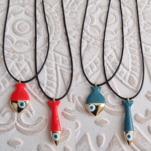 Fish Necklace, Greek Mati Fish Necklace, Sardines Spars Fish Pendant ...