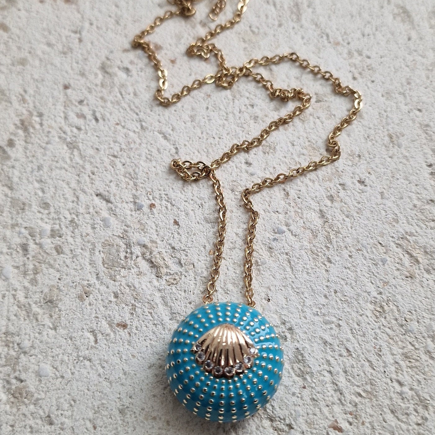Sea Urchin Pendant Necklace, Summer Necklace, White Blue Yellow Red ...