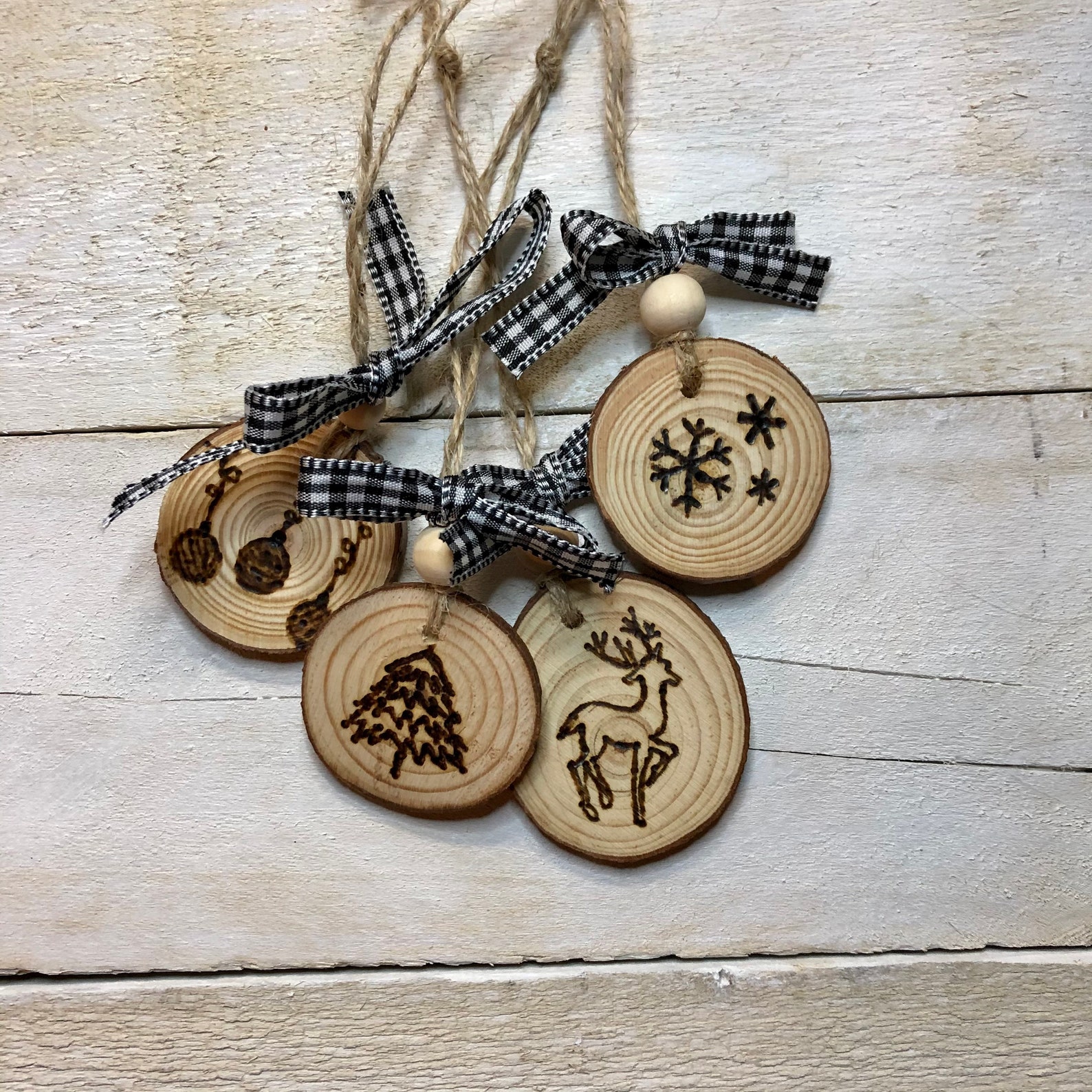 Hand Burned Christmas Ornaments Holidays Decor Wood Burning Pyrography ...