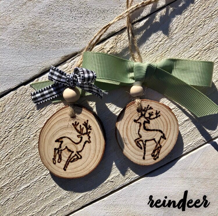 Hand Burned Christmas Ornaments Holidays Decor Wood Burning Pyrography ...