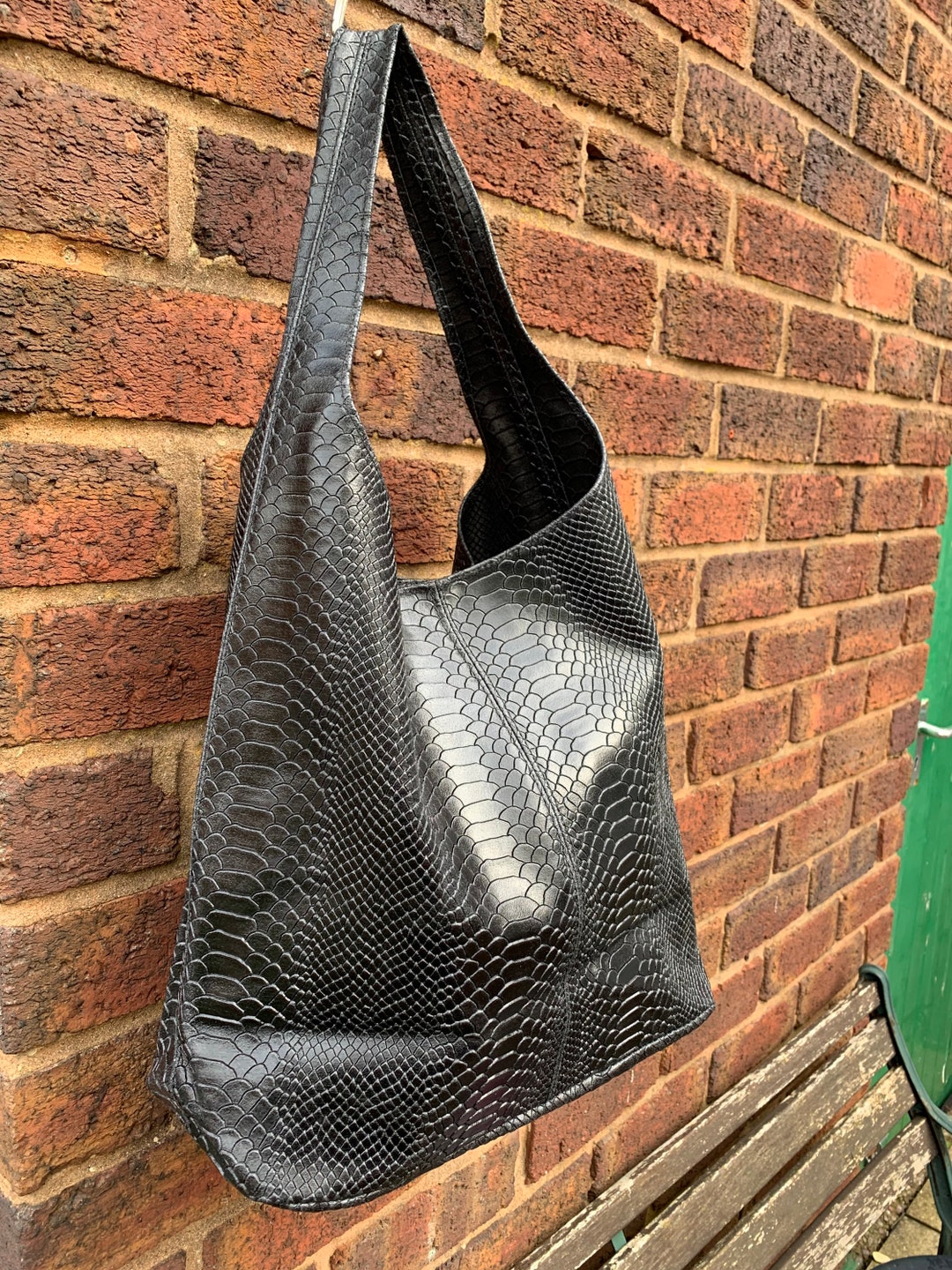 Italian Suede Leather Crocodile DESIGN Pattern Large Slouch Hobo ...