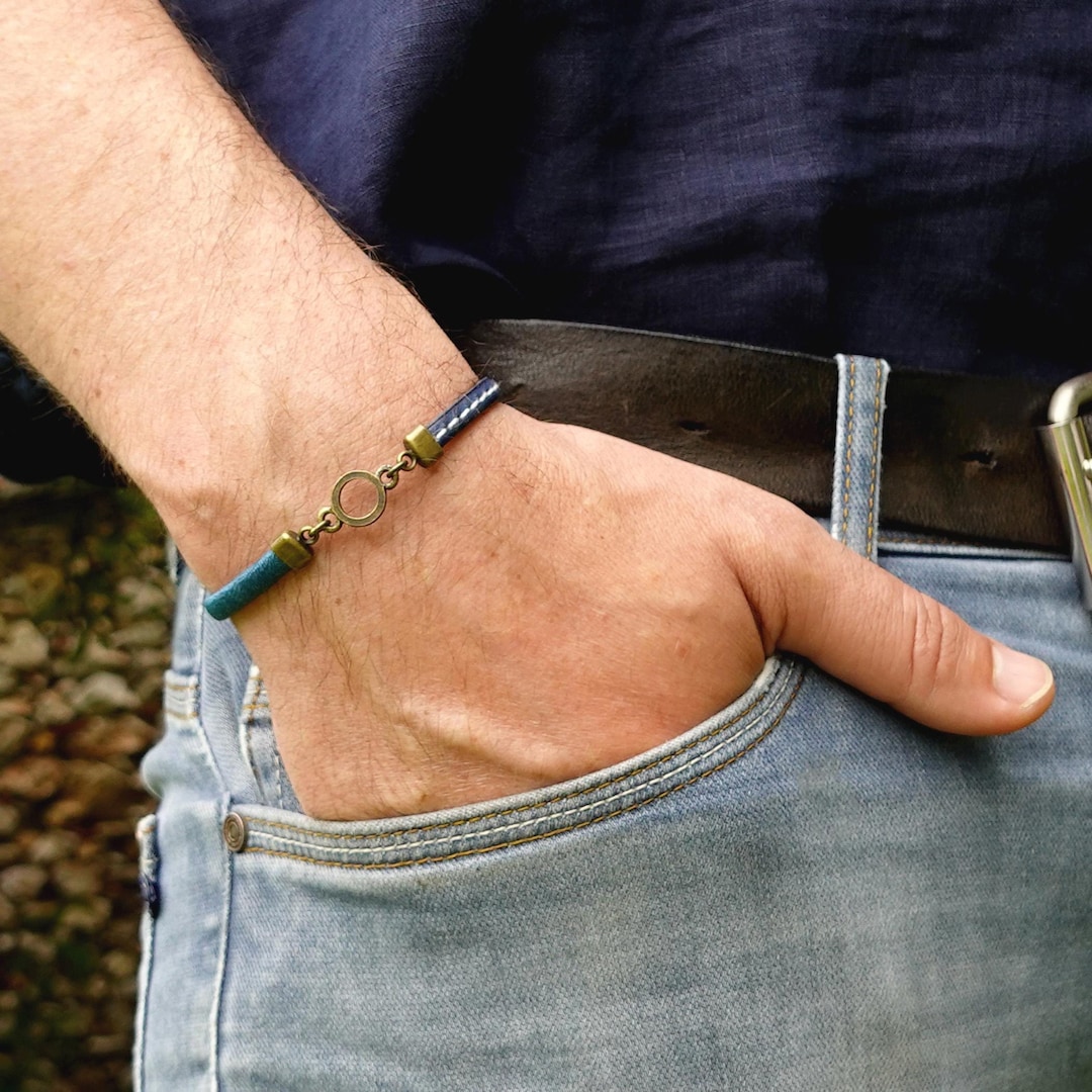 Men's Leather Bracelet, Adjustable Circle Charm Bracelet for Men ...