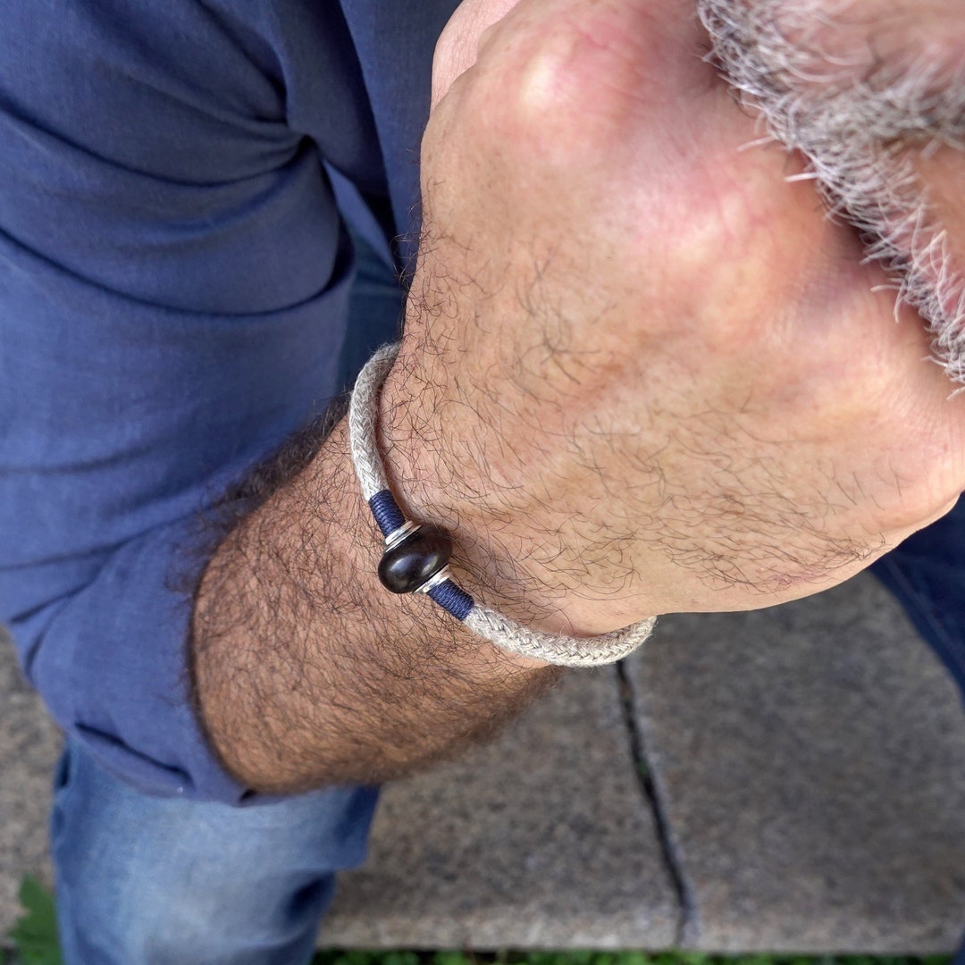 Hemp Rope Bracelet for Men With Wood Bead. 5th Anniversary or Birthday ...