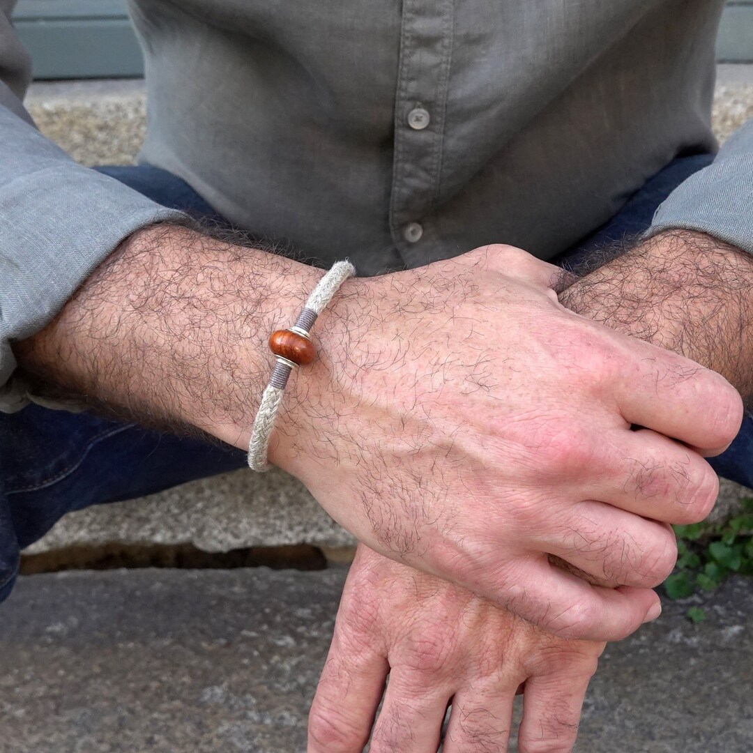 Hemp Rope Bracelet for Men With Wood Bead. 5th Anniversary or Birthday ...