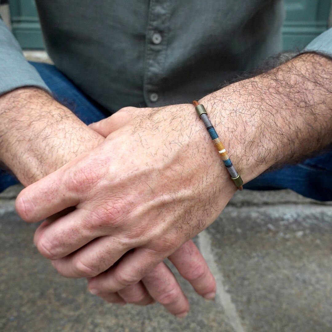 Gift for Him Mens Leather Bracelet With Weaving, Handmade Mens Jewelry ...