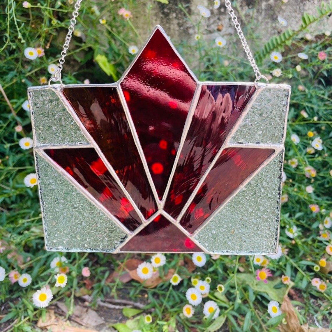 Fire Art Deco Stained Glass Suncatcher - Etsy