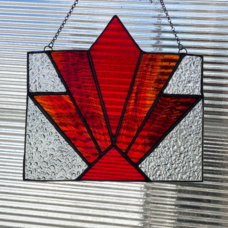 Fire Art Deco Stained Glass Suncatcher - Etsy