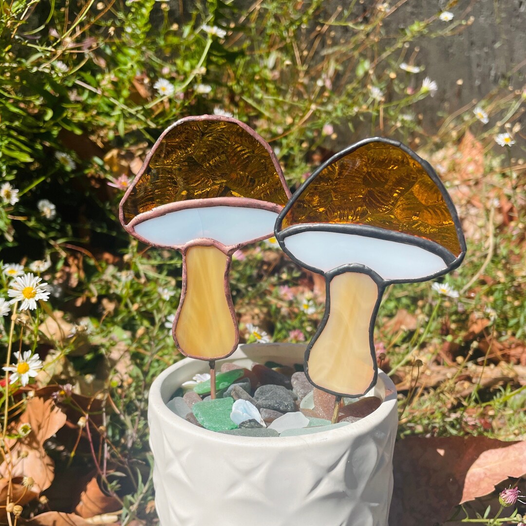 Mushroom Stained Glass Plant Stake - Etsy