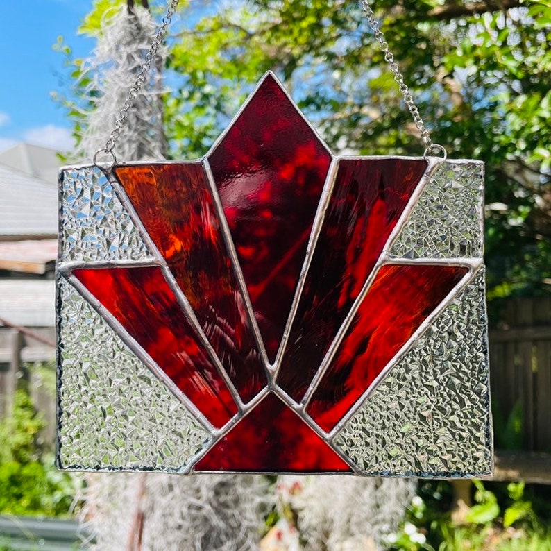 Fire Art Deco Stained Glass Suncatcher - Etsy