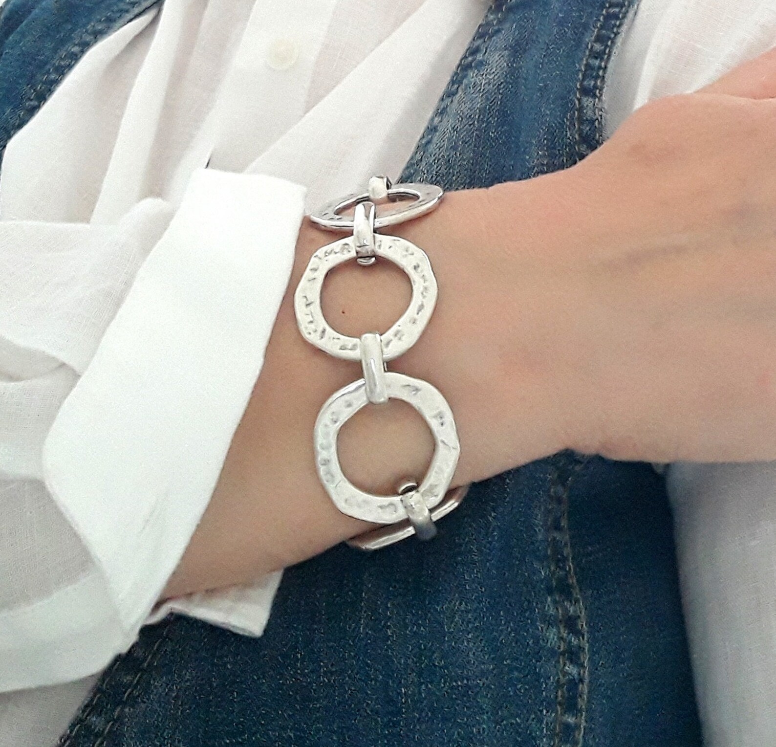 Silver Chain Bracelet Silver Bracelet With Toggle Clasp Big | Etsy