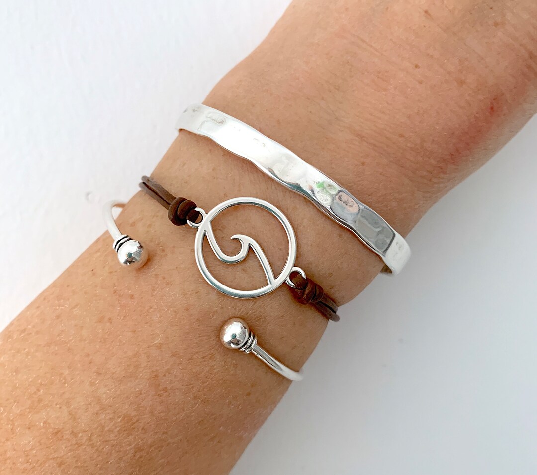 Wave Bracelet, Silver Wave Bracelet, Ocean Wave Charm Bracelet, Skinny ...