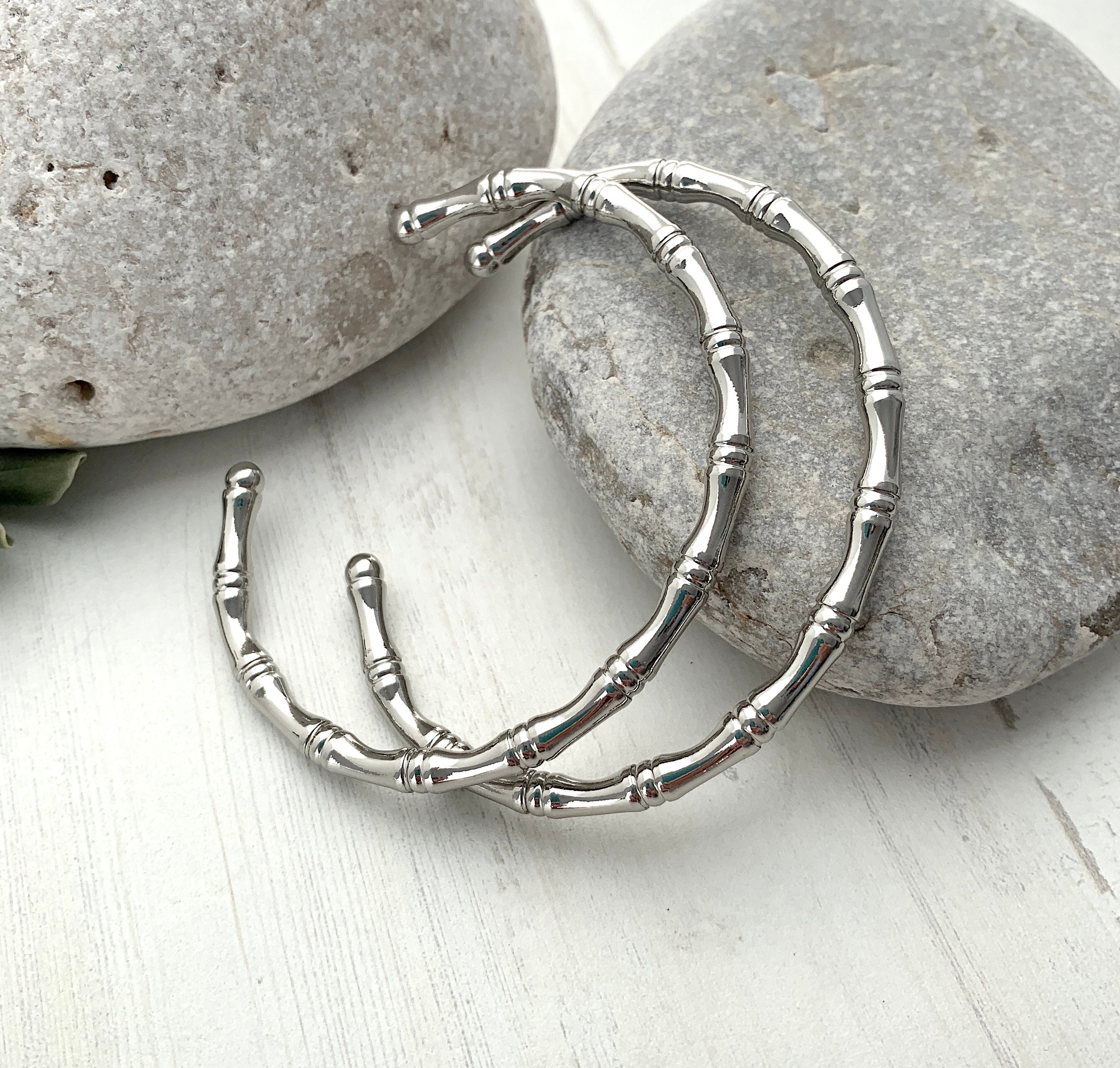 Open Cuff Bangle Bracelet, Rhodium Plated, Stackable Jewelry - Etsy