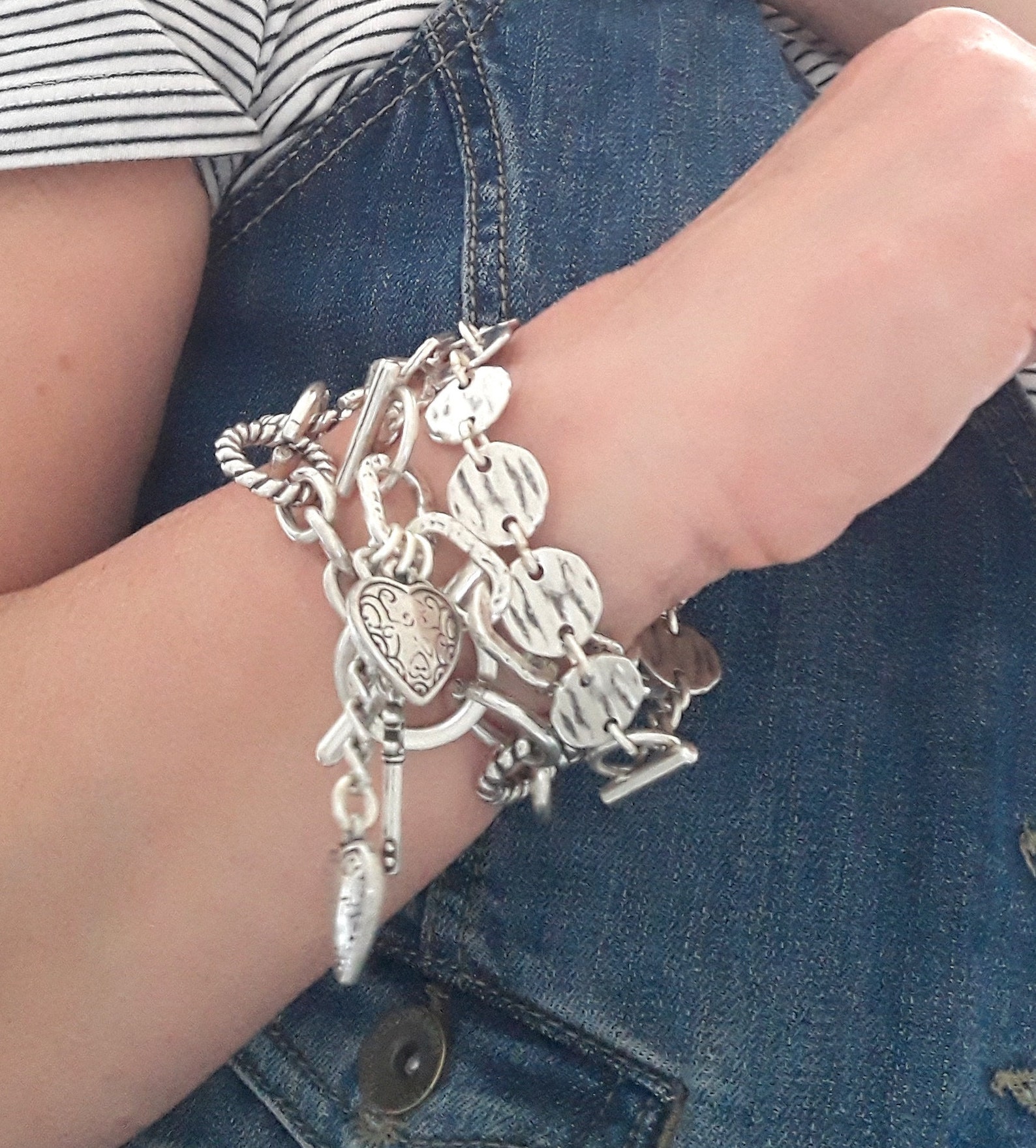 Silver Chain of Large Rings Bracelet Grand Hammered Funky - Etsy