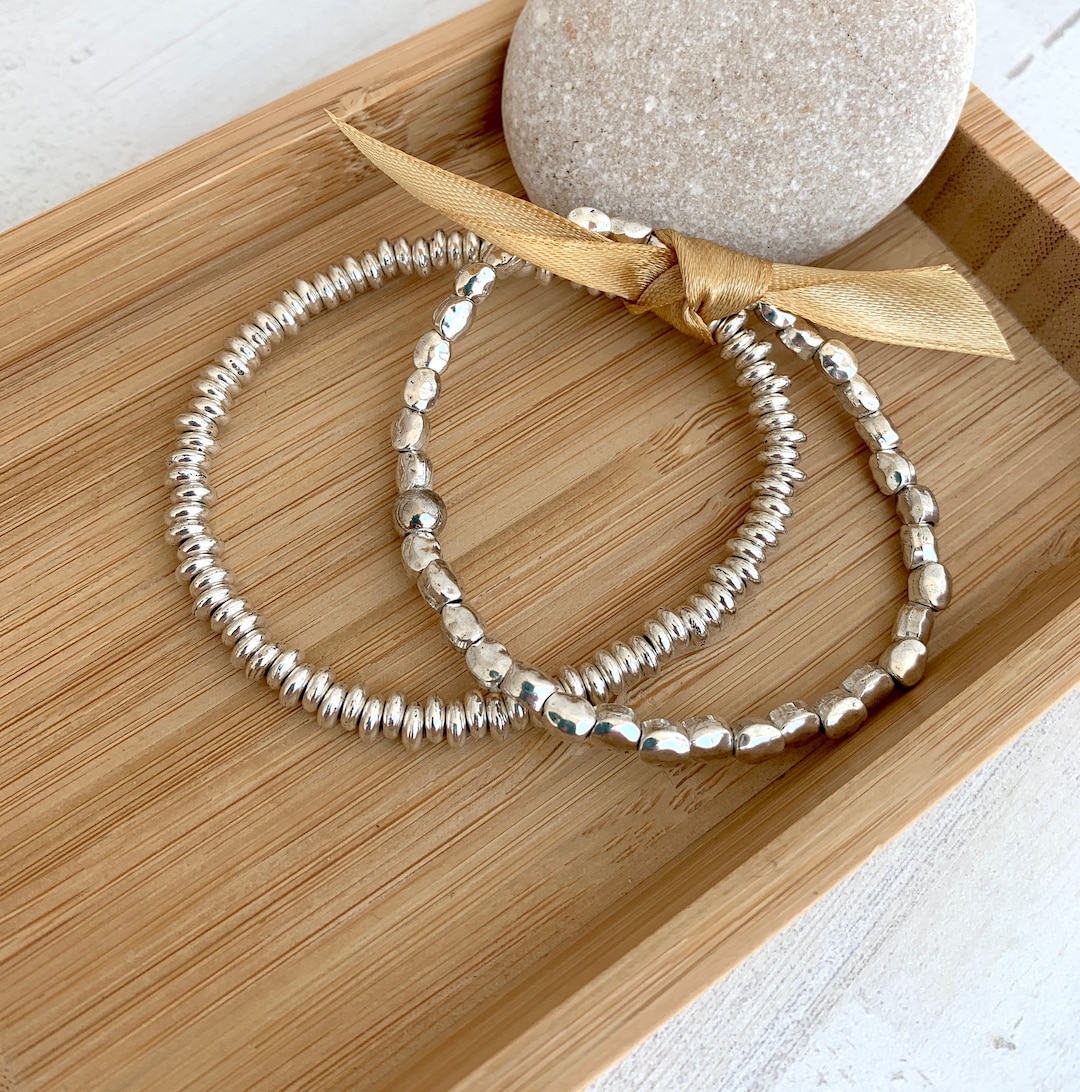 Set Silber Perlen Armbänder, Silberkugel Armbänder, Silber Lady Stretch ...