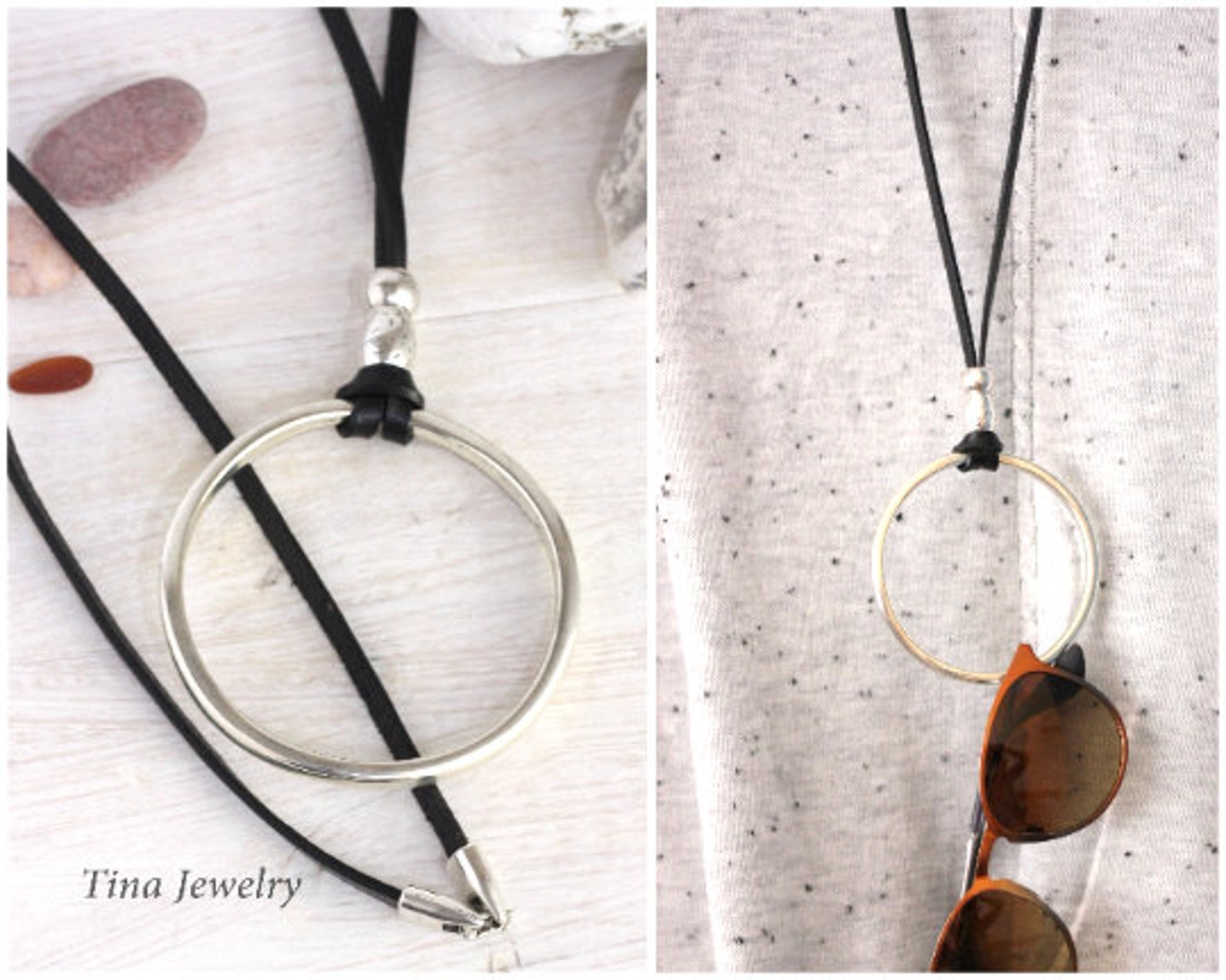Loop Necklace Silver Eyeglass Necklace Large Circle Pendant - Etsy