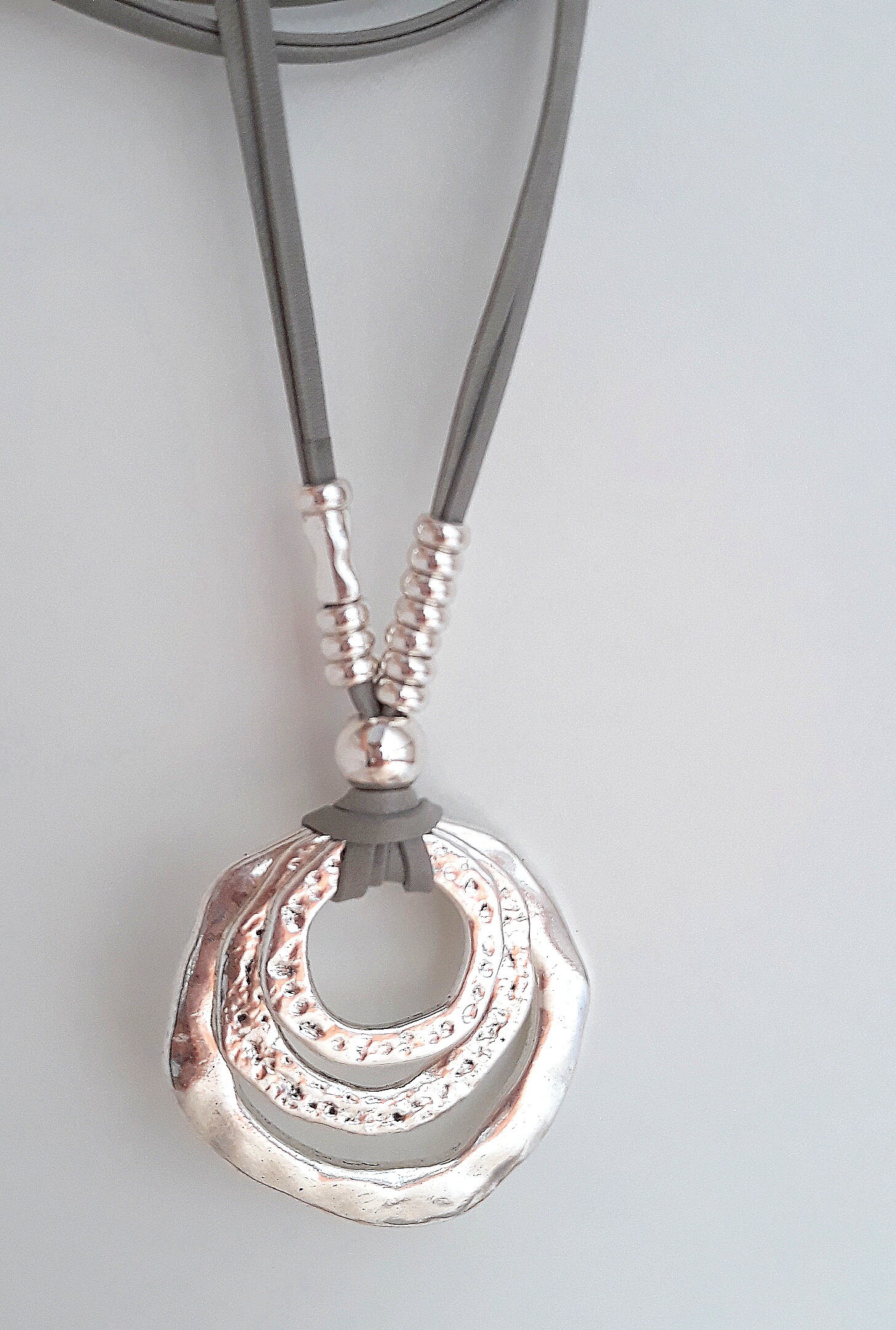 Long Loop Necklace Bib Grey Leather Necklace Extra Long | Etsy