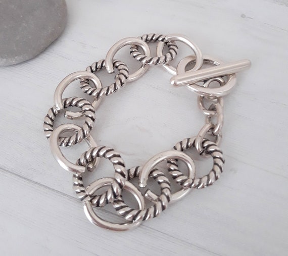 Silver chain of large rings Bracelet Grand Hammered CirclesI | Etsy