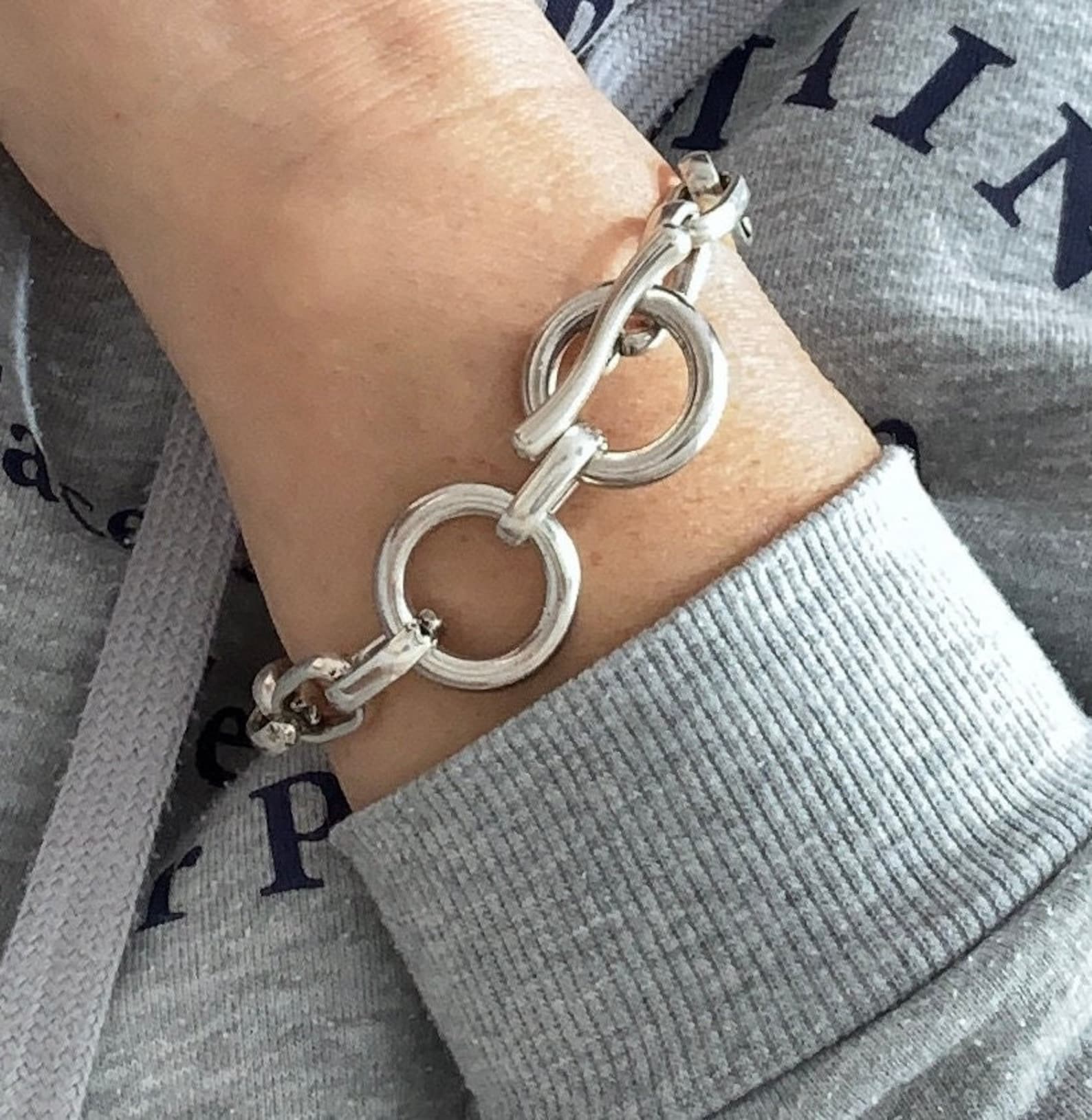 Large Link Chain Bracelet Silver Link Chain Bracelet Antique | Etsy