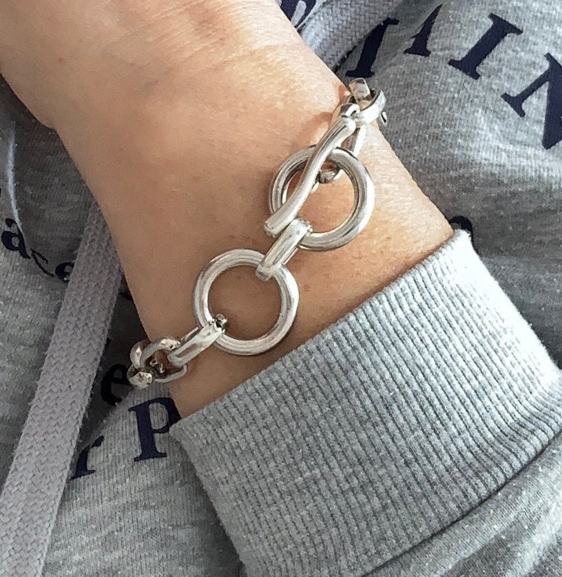 Large Link Chain Bracelet Silver Link Chain Bracelet Antique - Etsy