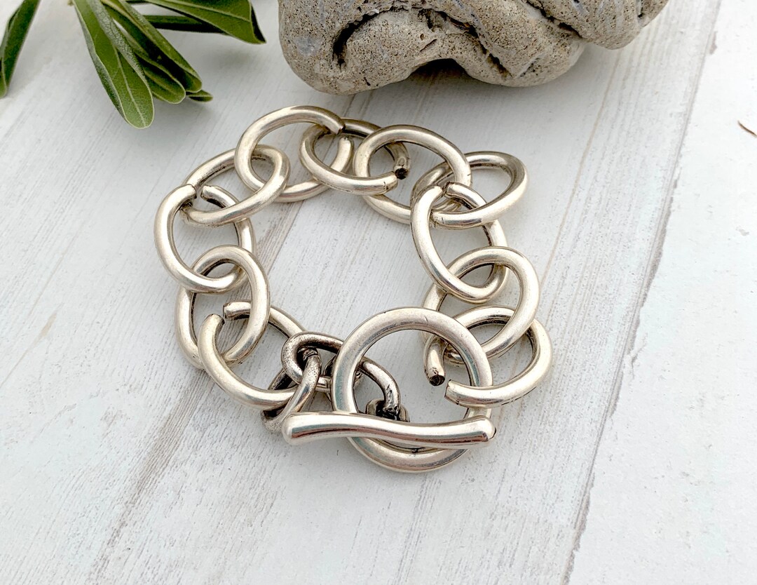 Large Chain Bracelet With Toggle Clasp, Heavy Bracelet for Her, Big ...