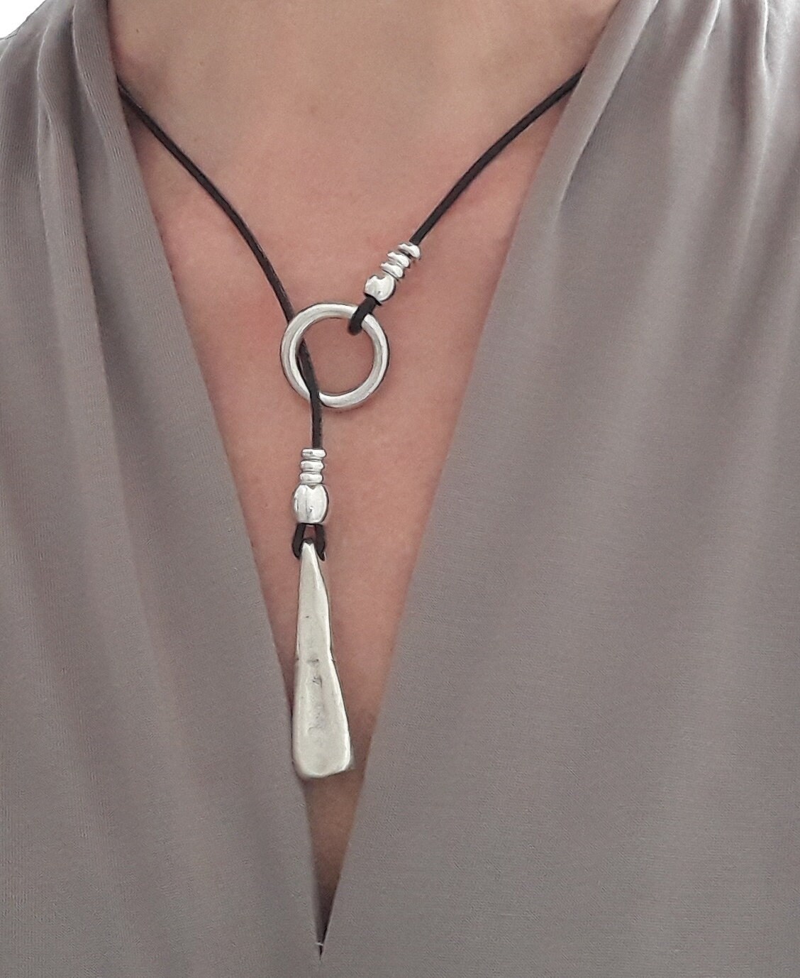 Silver Rings Choker for Women, Lariat Necklace, Boho, Slide Choker ...