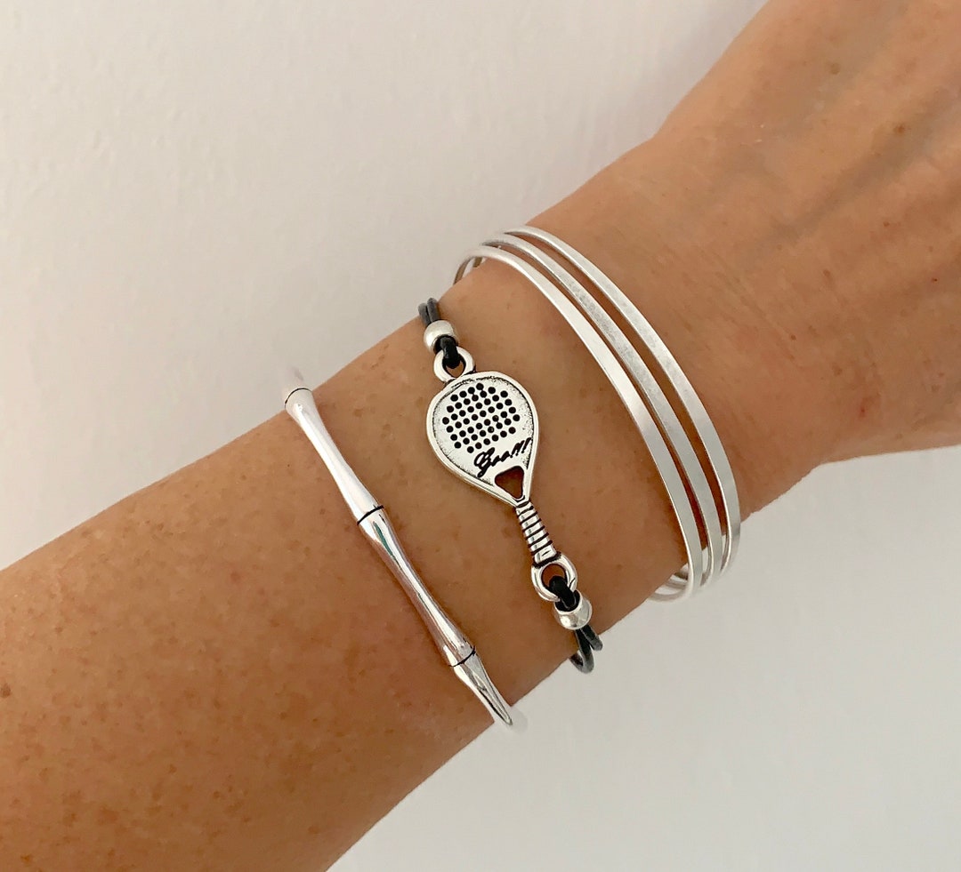 Tennis Bracelet, Silver Padel Racket Bracelet, Leather Bracelet, Padel ...
