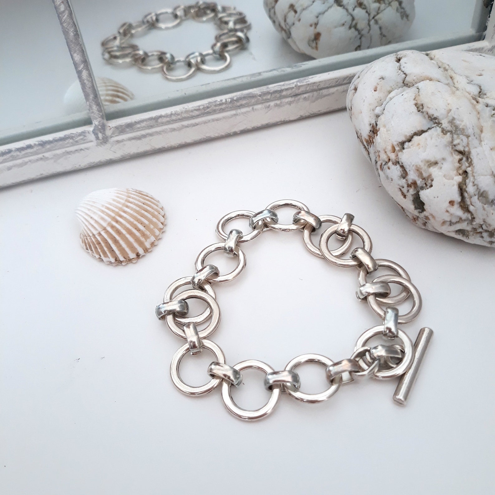 Silver Chain Bracelet Womens Bracelet With Toggle Clasp - Etsy