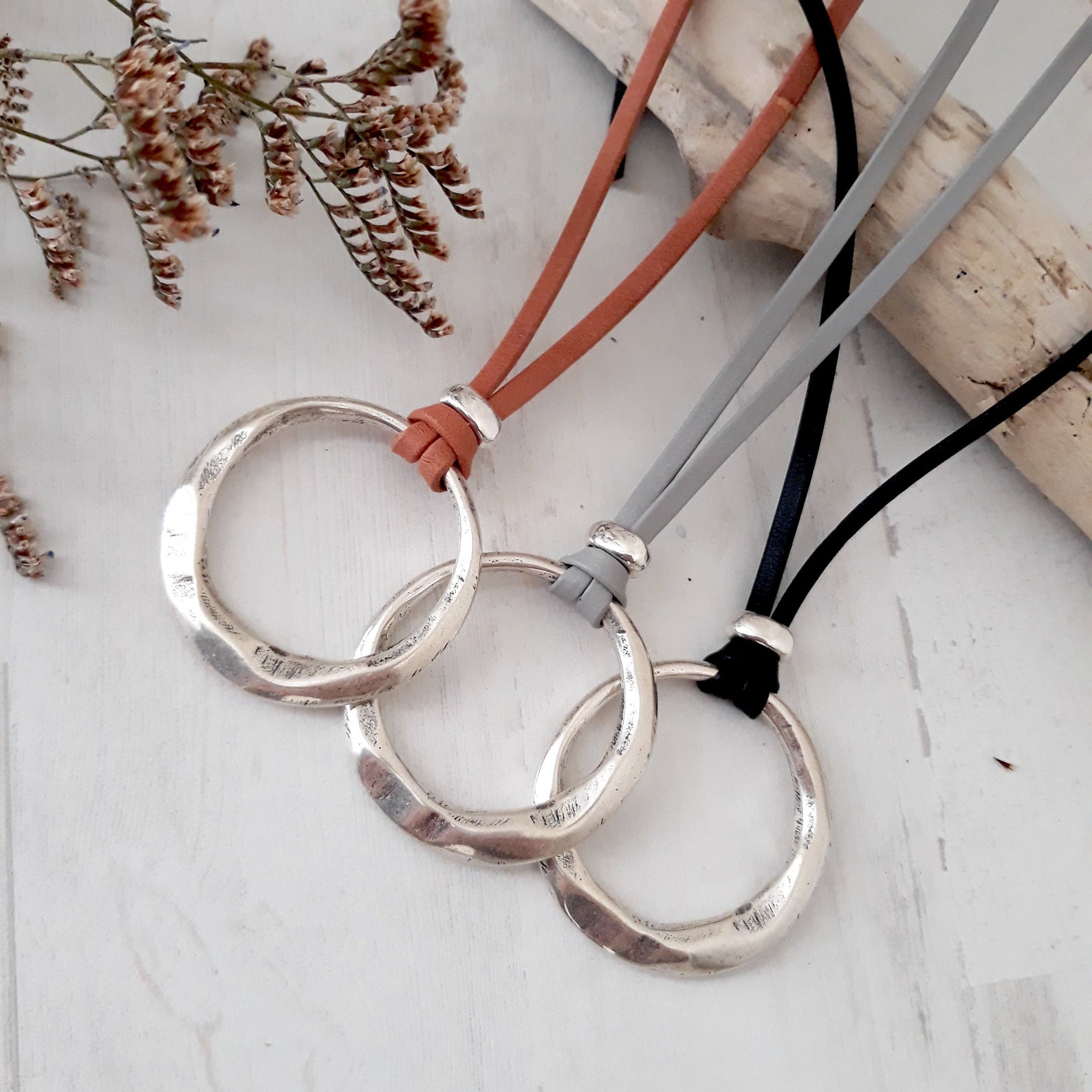 Ring Necklace Leather Eyeglass Necklace Loop Silver Circle | Etsy