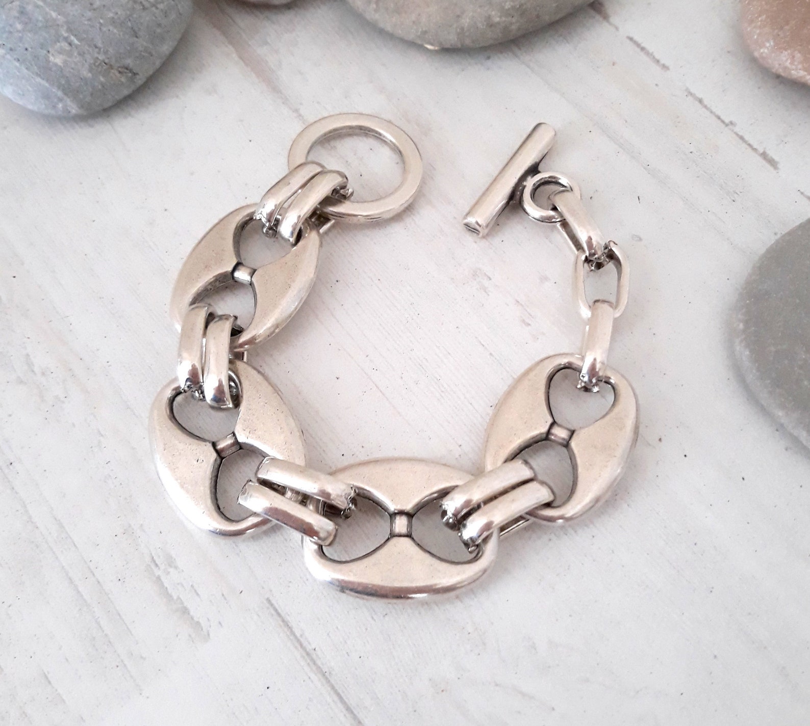 Silver Large Chain Bracelet With Toggle Clasp Striking Chain - Etsy