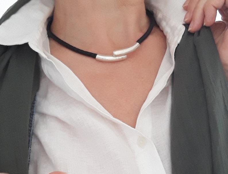 Braided Leather Choker Men's Women's Choker Silver - Etsy