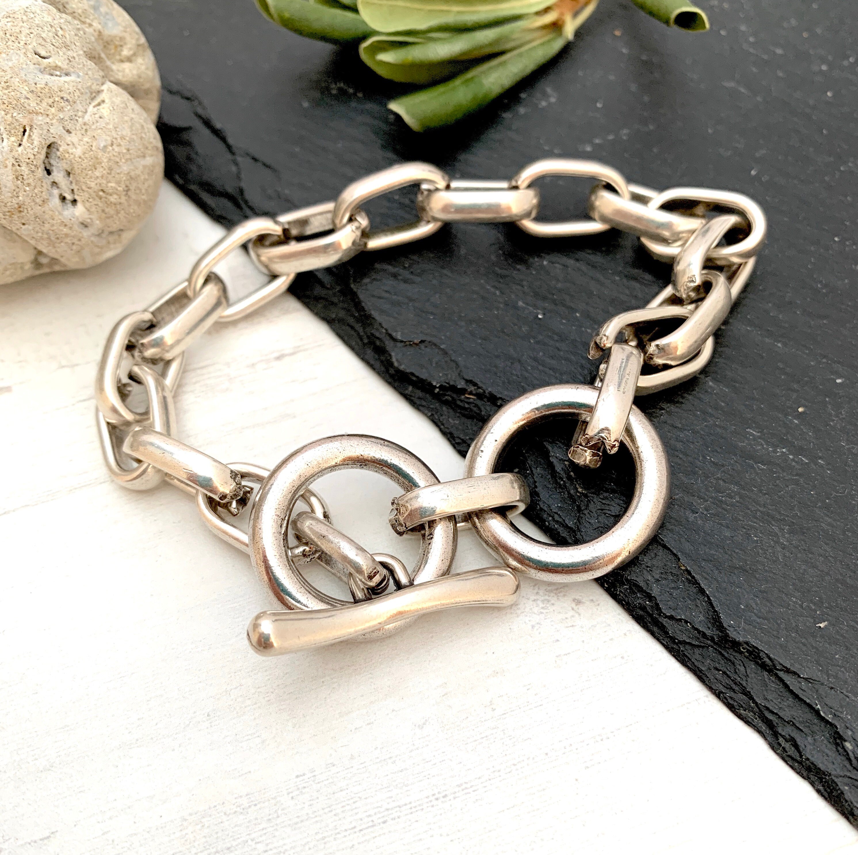 Large Link Chain Bracelet Silver Link Chain Bracelet Antique - Etsy