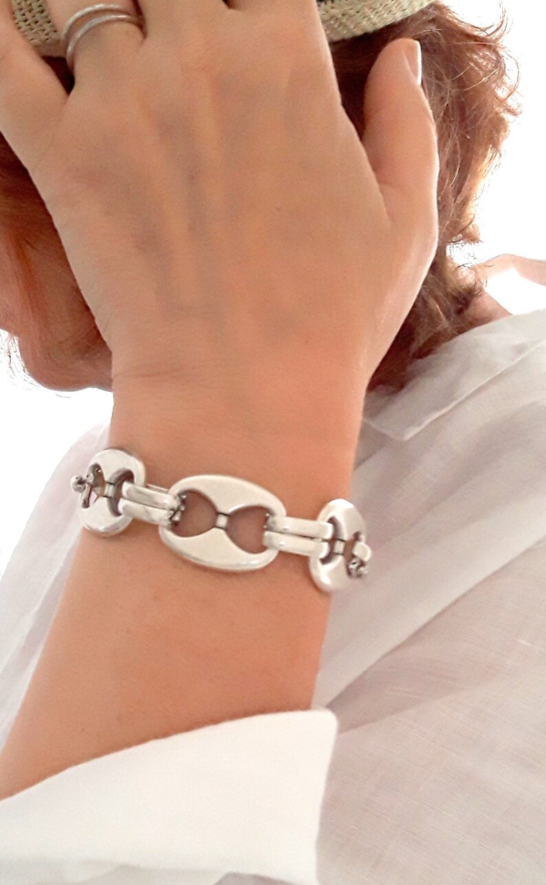 Silver Large Chain Bracelet With Toggle Clasp Striking Chain - Etsy