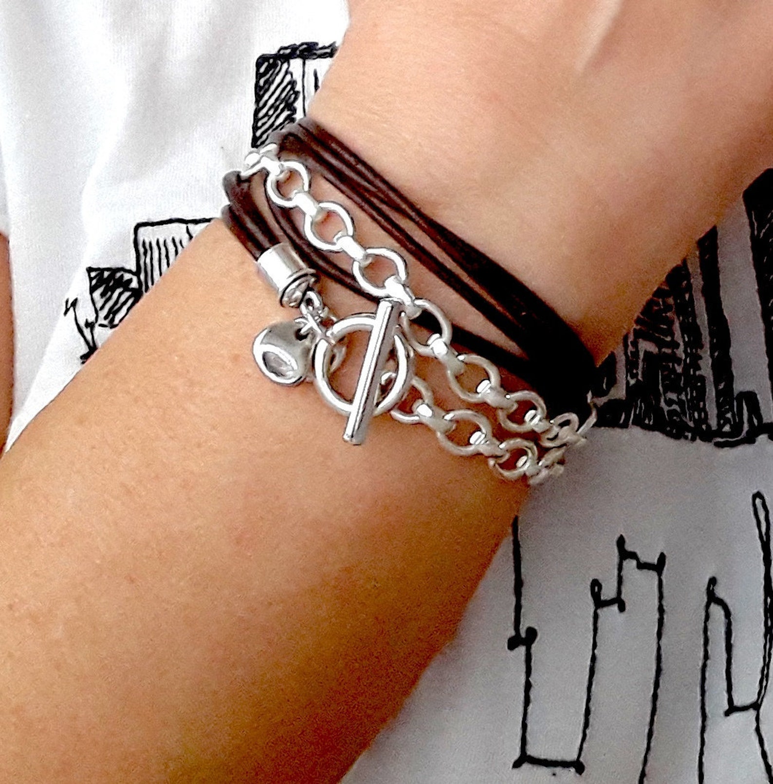 Leather and Chain Bracelet Wrap Leather Chain Cuff Boho - Etsy